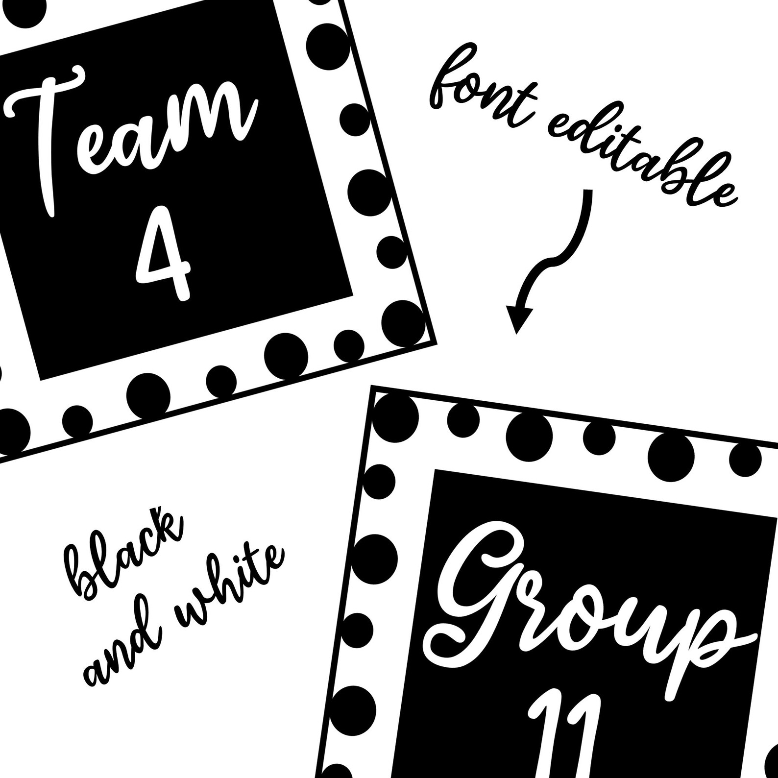 Printable Back to School Polka Dots Black and White Table, Team and ...