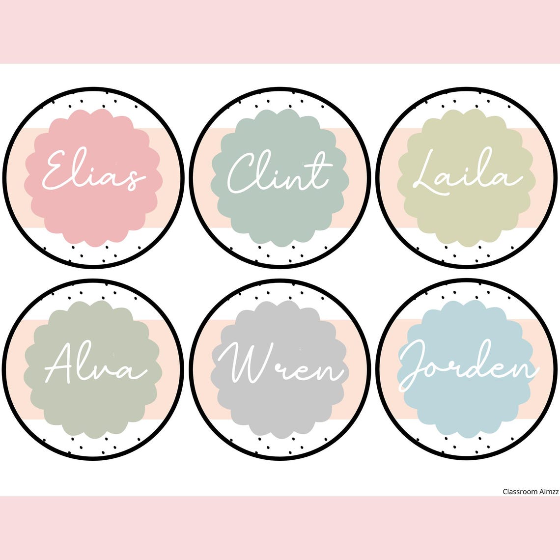 Printable Boho Dotty Student Name Labels, Calm Colors Classroom Labels ...