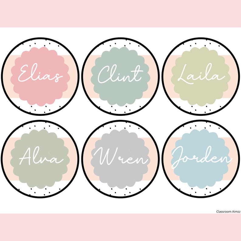 Printable Boho Dotty Student Name Labels, Calm Colors Classroom Labels ...