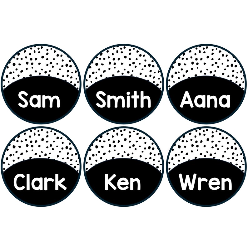 Printable Round Black and White Student Name Labels, Bulletin Board ...