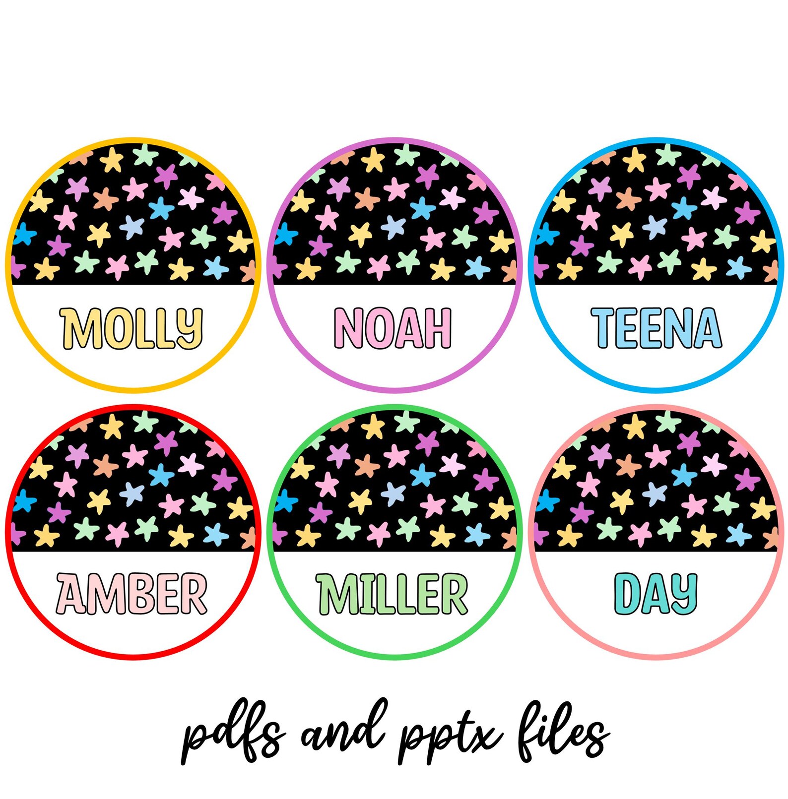 Printable Black and Bright Stars Student Nametags, Star Name Labels ...
