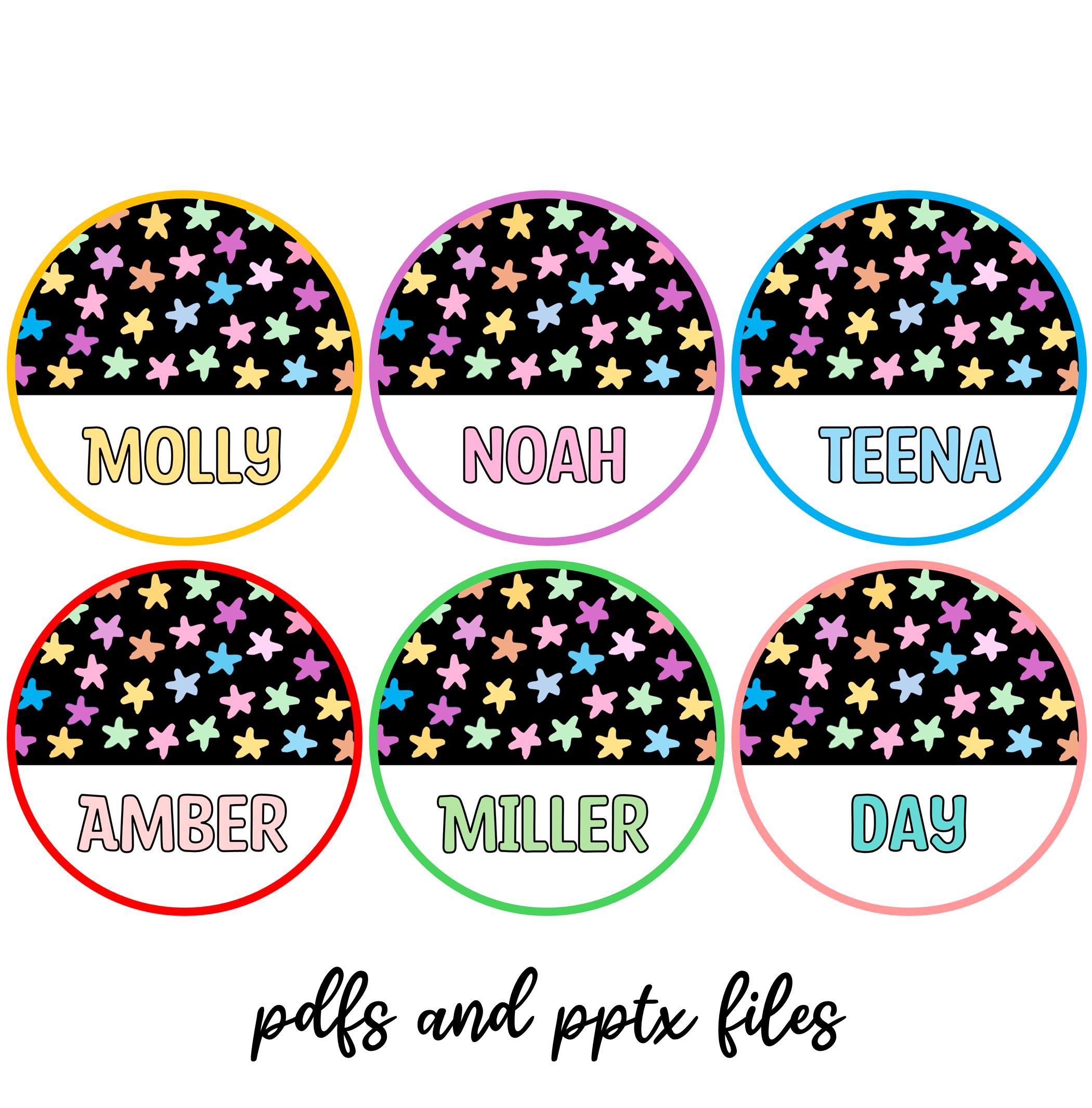 Printable Black and Bright Stars Student Nametags, Star Name Labels ...