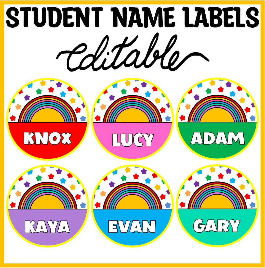 Round Boho Rainbow Student Name Labels, KG Calm Colors Rainbow Name ...