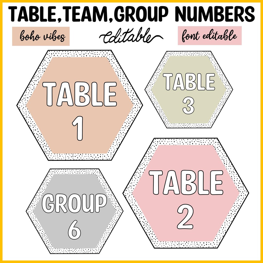 Editable Boho Neutral Spotty Table, Team and Group Numbers, Table Signs ...
