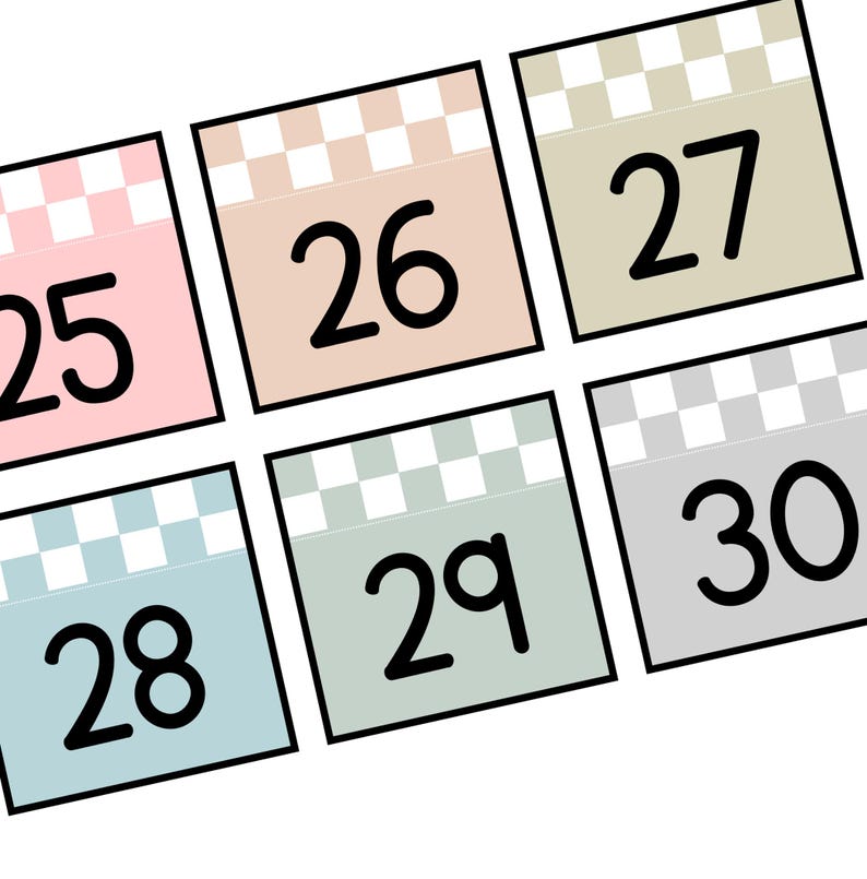 Printable Boho Checkered Calendar Numbers, Number Labels, Number Spots ...