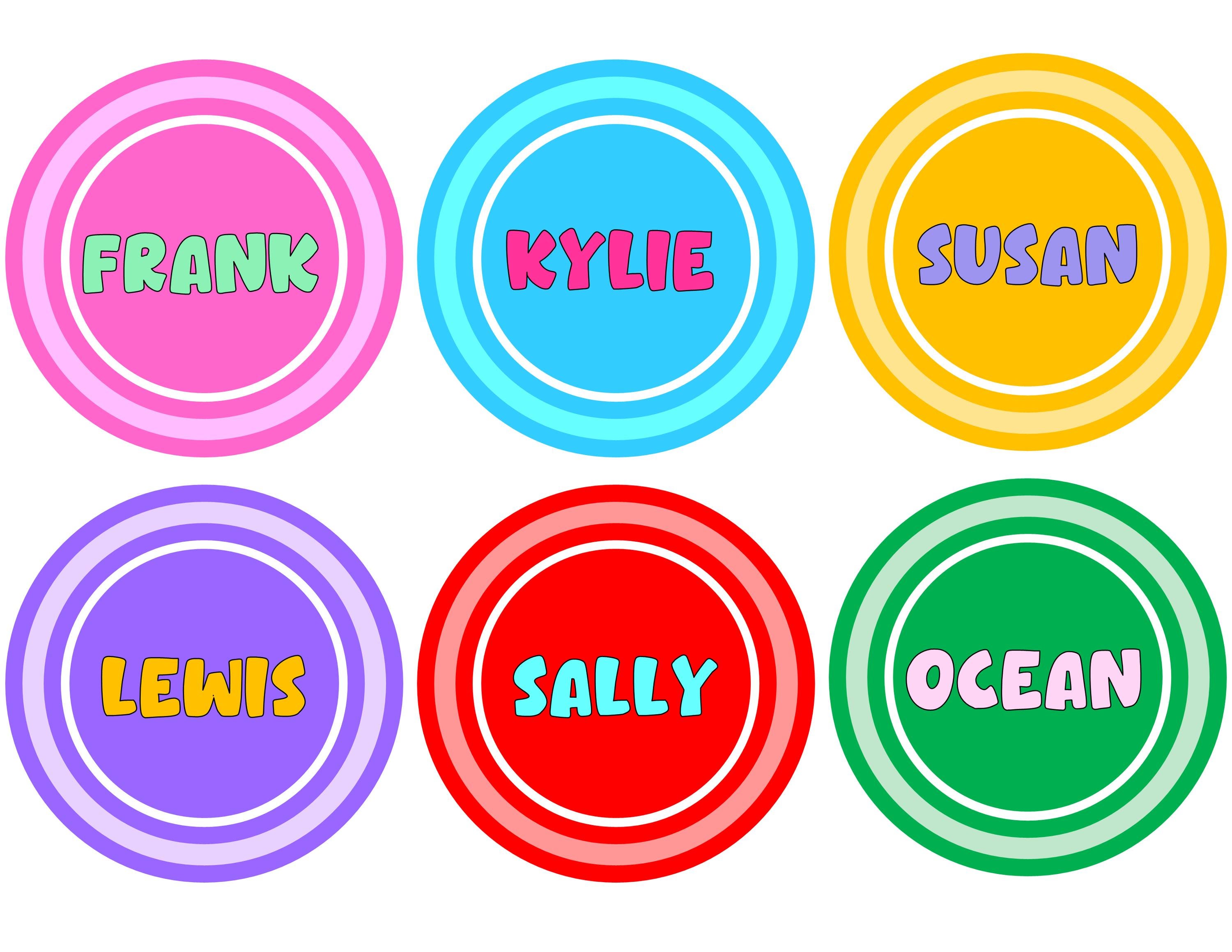 Back to School Number Tags, Printable Bright Colors Round Student Name ...