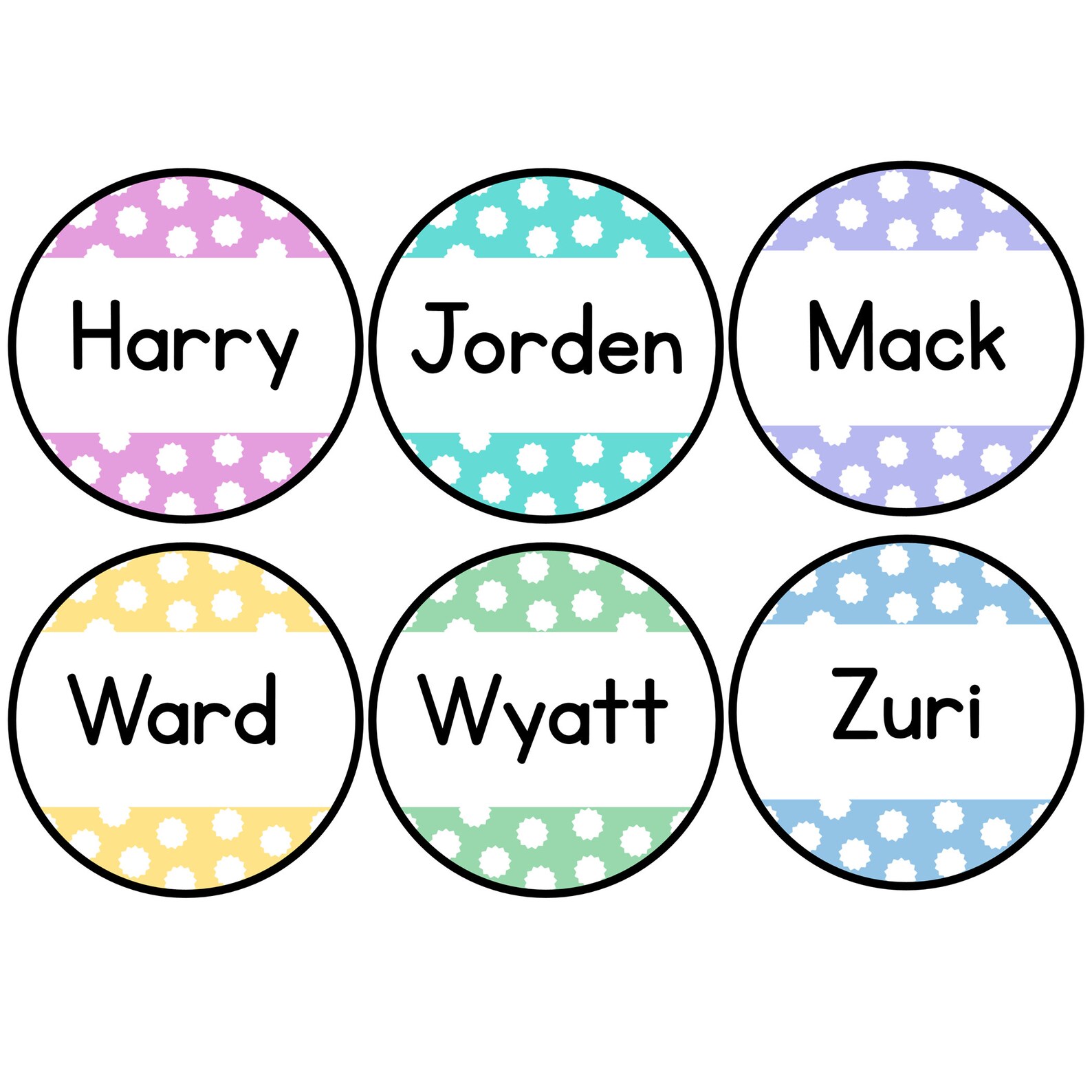 Back to School Round Name Tags, Printable Bright Student Name Tags ...