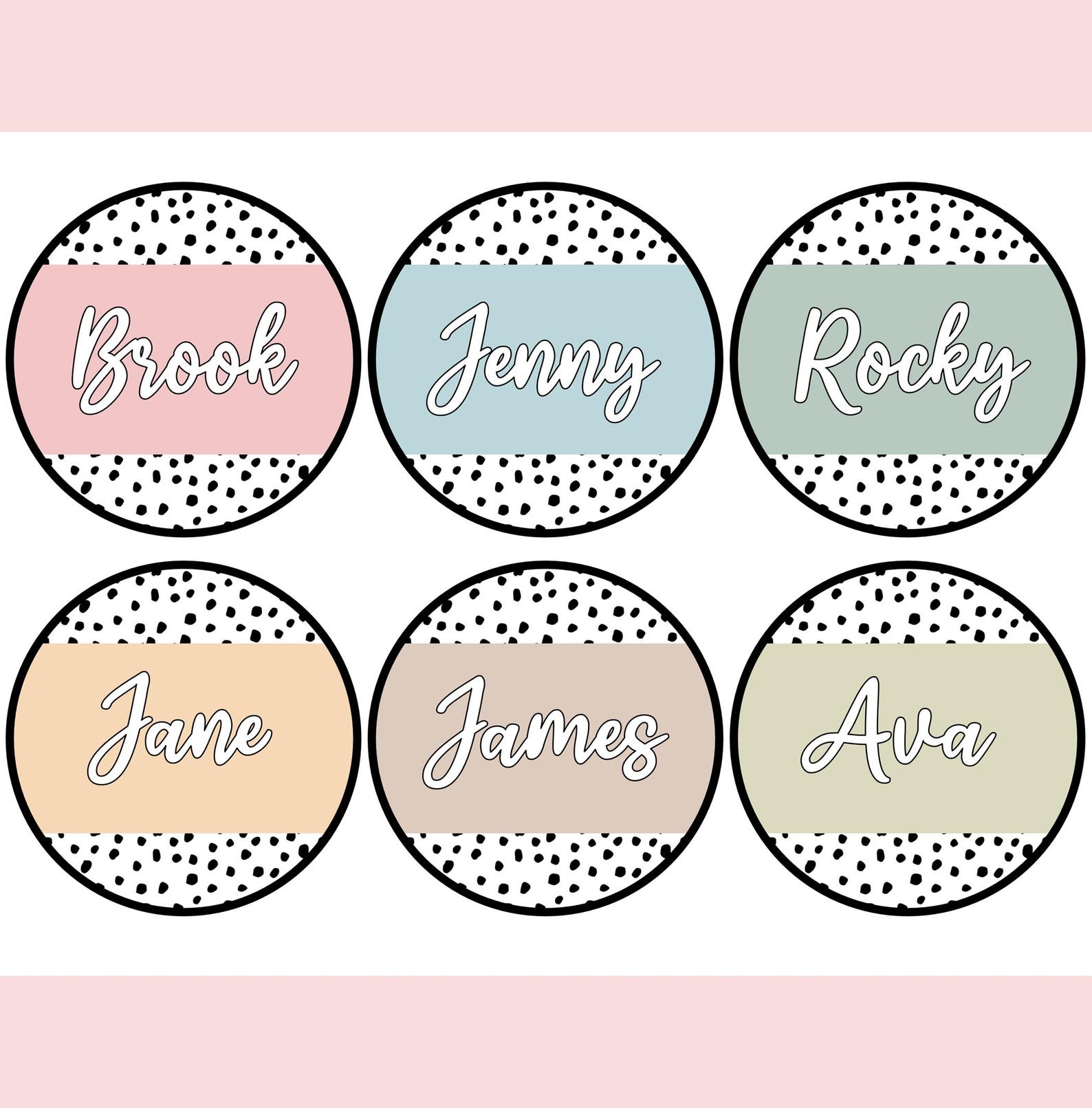 Printable Boho Spotty Neutral Student Name Labels, Round Student Name ...