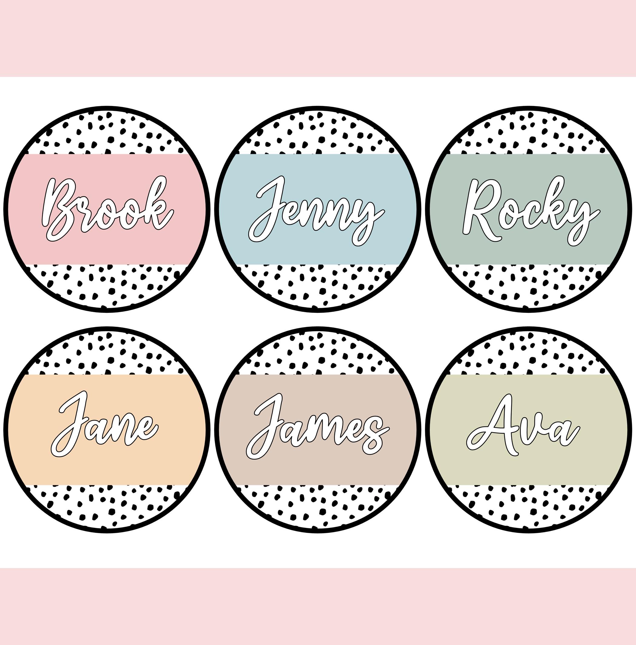 Printable Boho Spotty Neutral Student Name Labels, Round Student Name ...