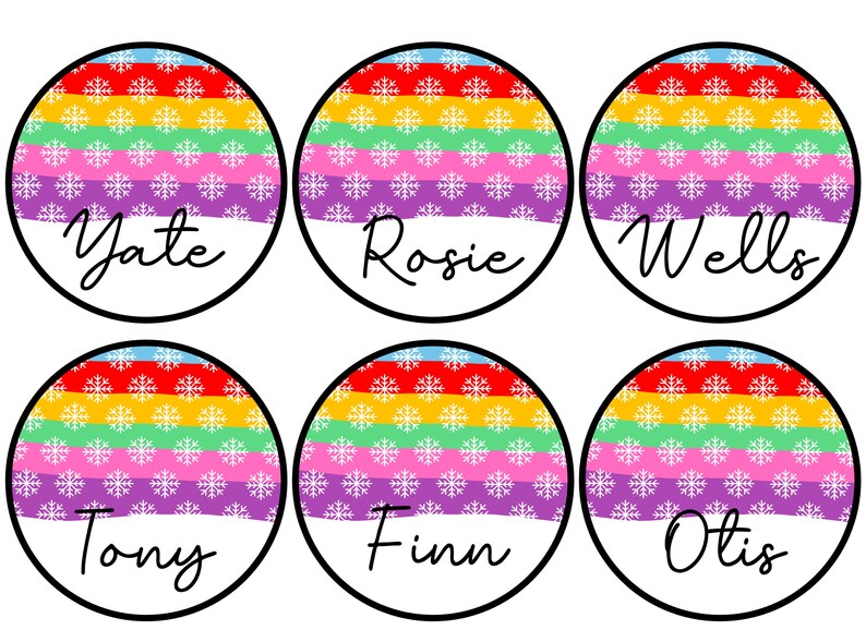 Printable Colorful Snowflakes Name Labels, Winter Name Plates, Round ...