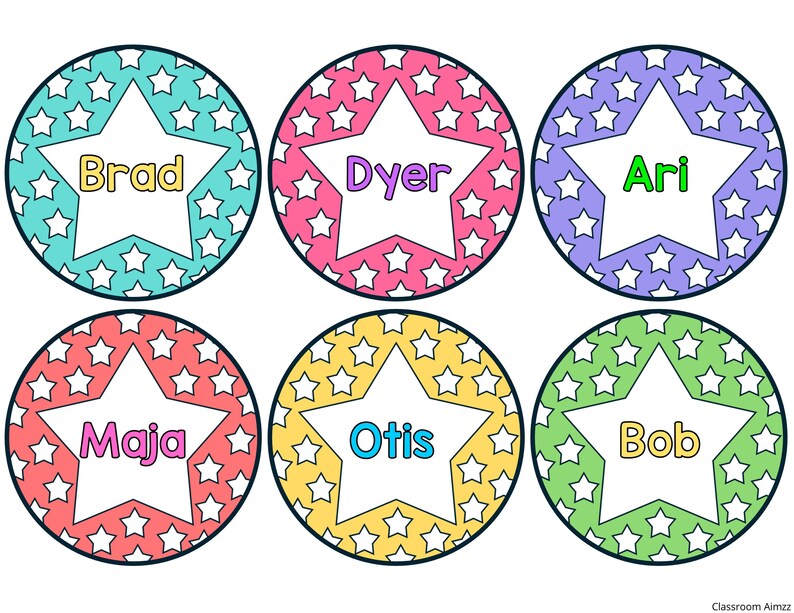 Printable Colorful Stars Student Name Labels, Star Nametags, Star Cubby ...