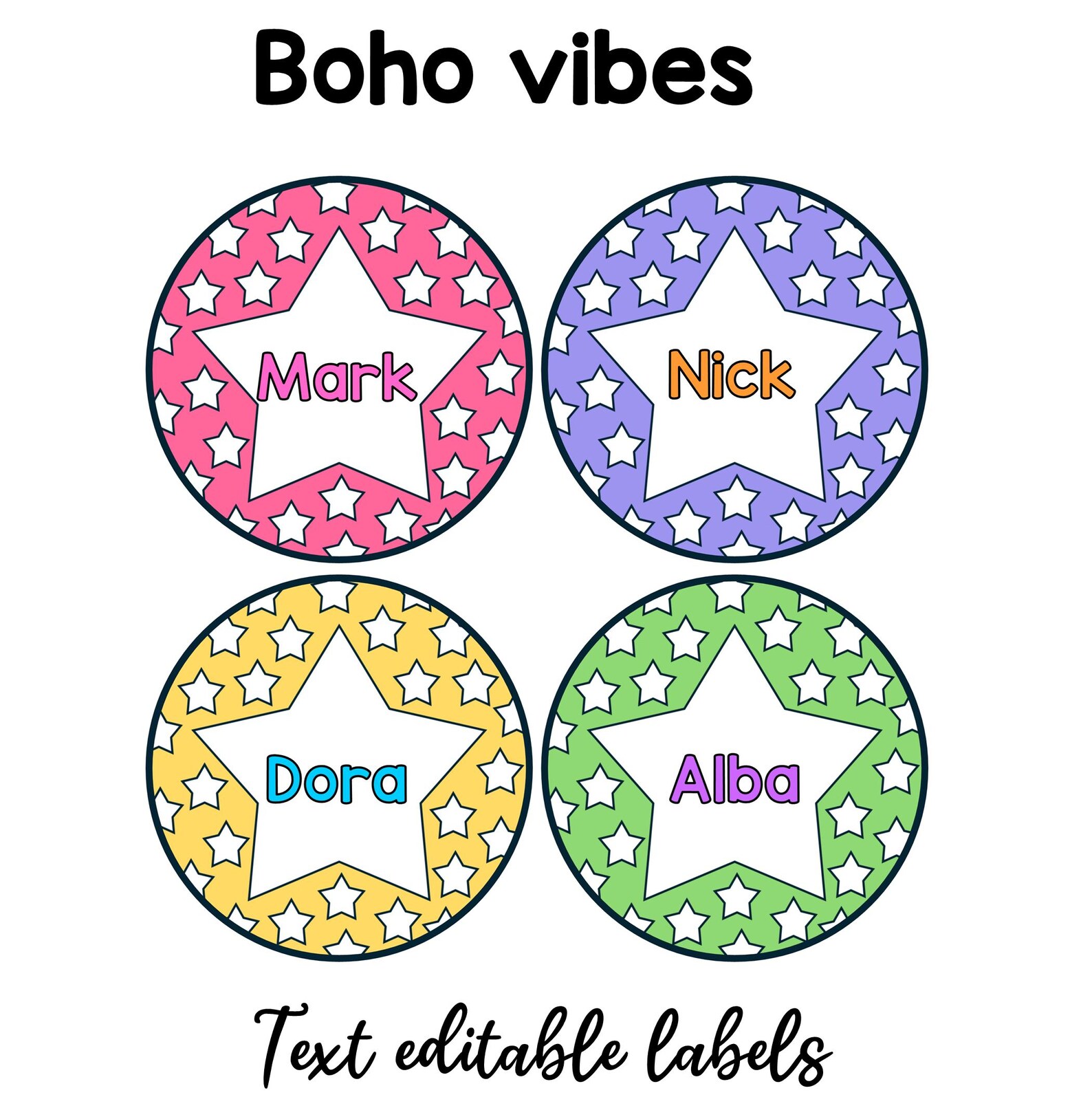 Printable Colorful Stars Student Name Labels, Star Nametags, Star Cubby ...