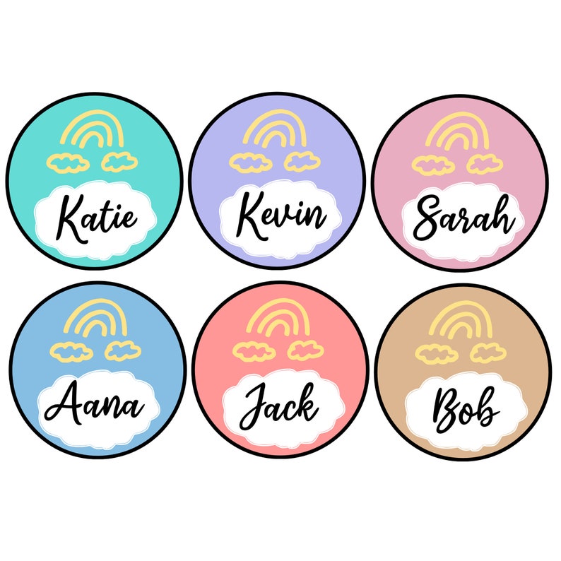Back to School Rainbow Theme Round Student Name Labels, Bright Rainbow ...