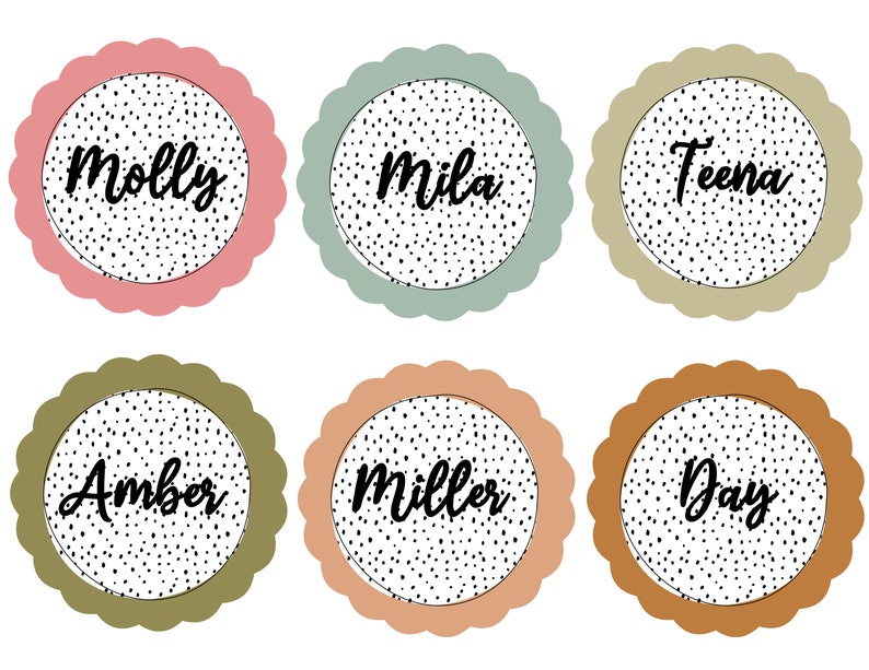Printable Boho Neutral Spotty Student Name Labels, Cubby Labels, Circle ...
