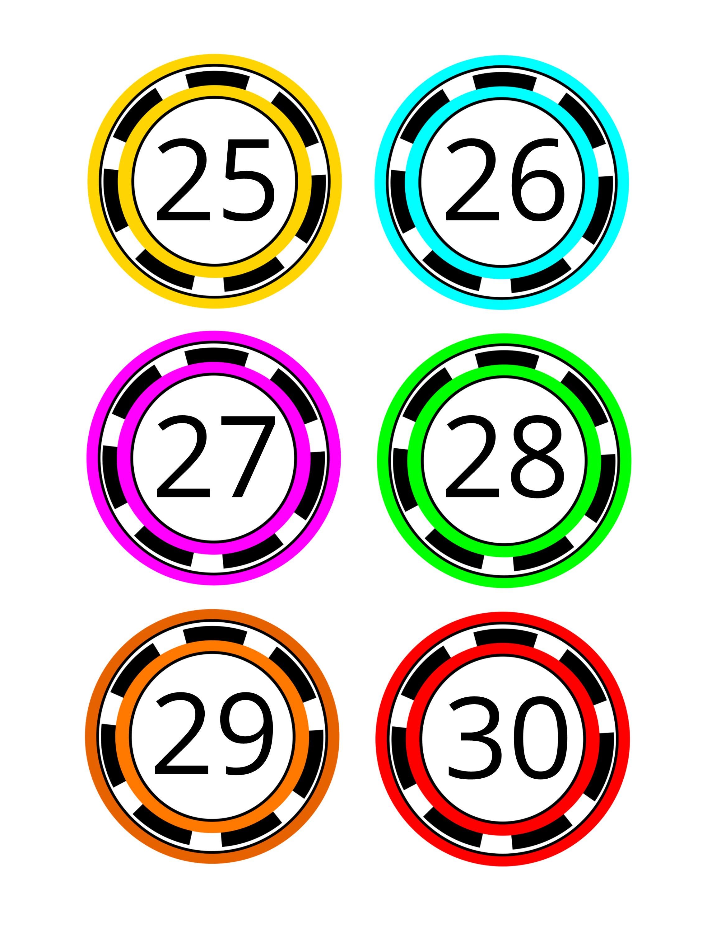 Printable Back to School Bright Wheel Number Labels 1 to 36, Round ...