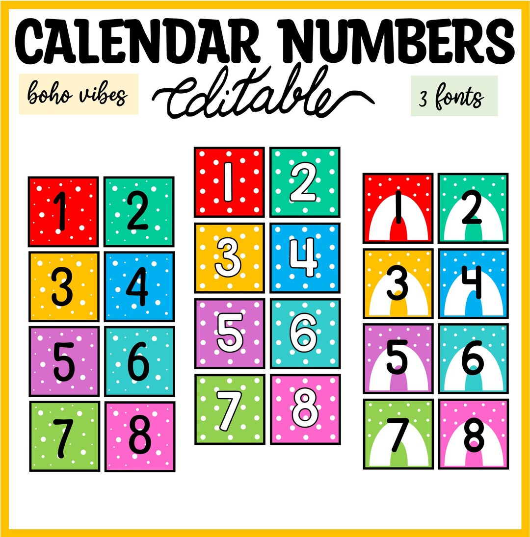 Printable Colorful Polka Dots Calendar Numbers, Number Labels, Number ...