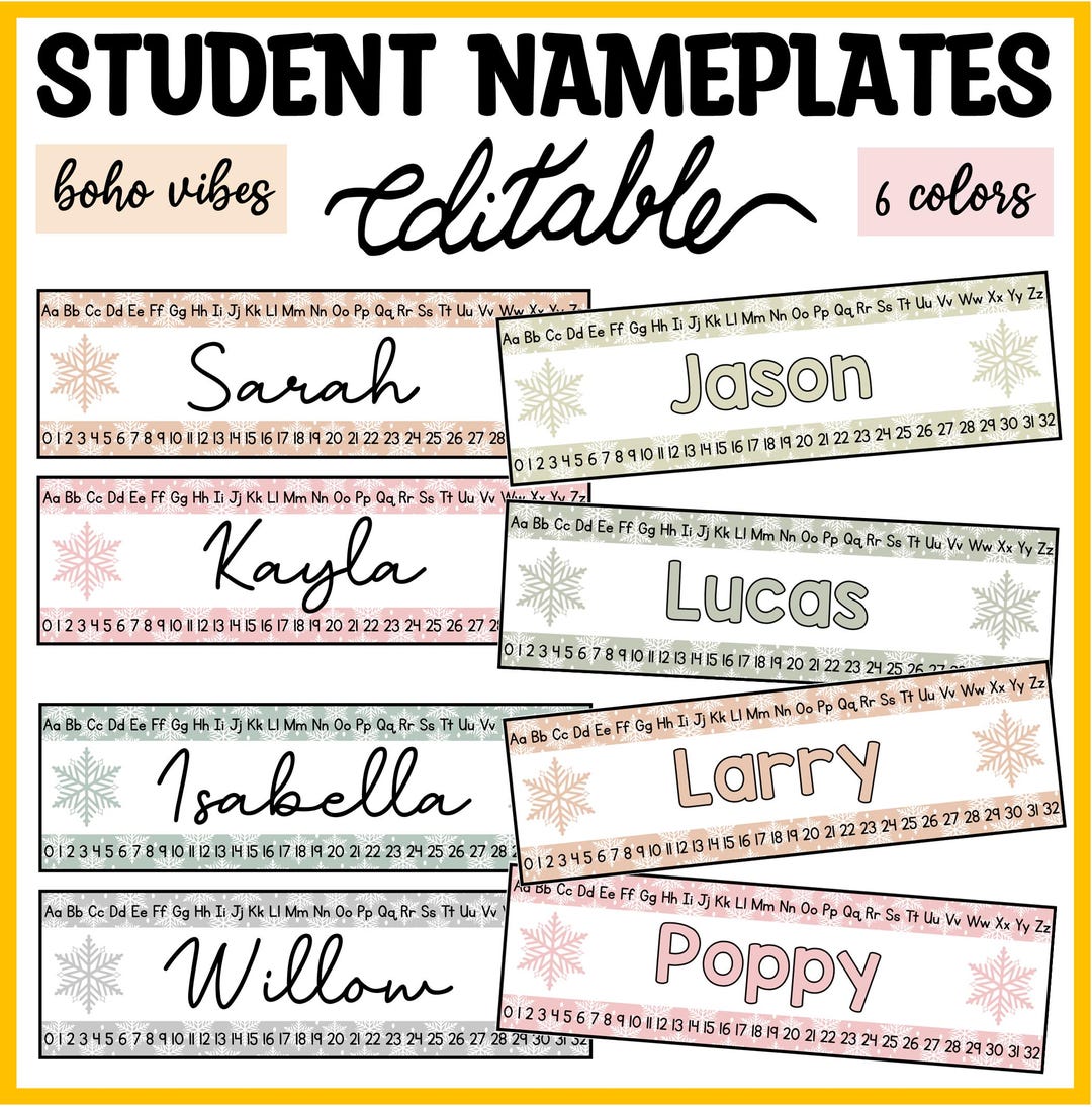 Back to School Printable Snowflakes Student Desk Plates for ...