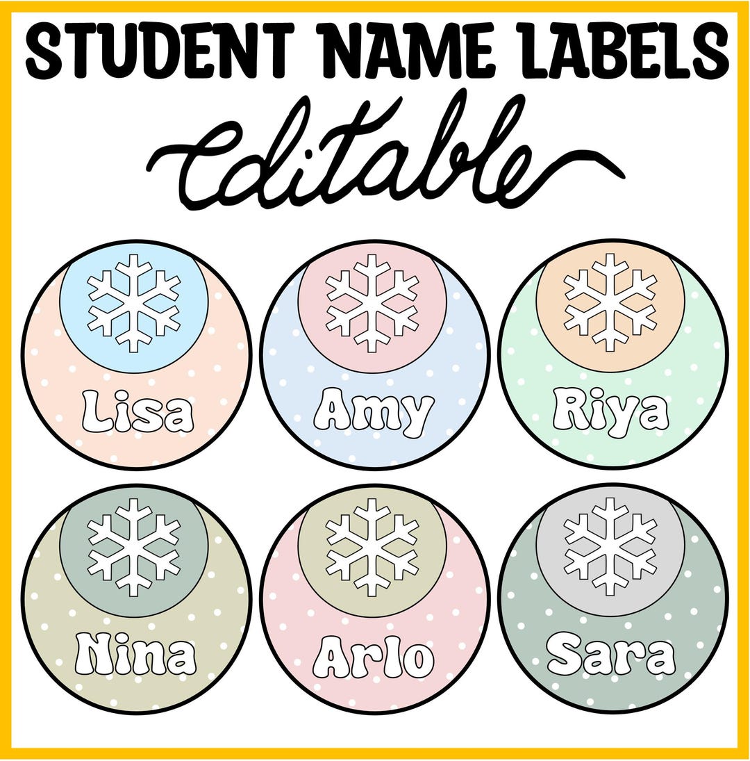 Winter Student Name Tags, Printable Snowflakes Name Labels, Cubby ...