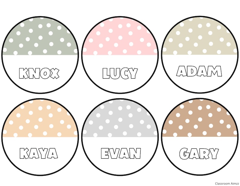 Printable Polka Dots Student Name Tags Printable, Editable Circular ...