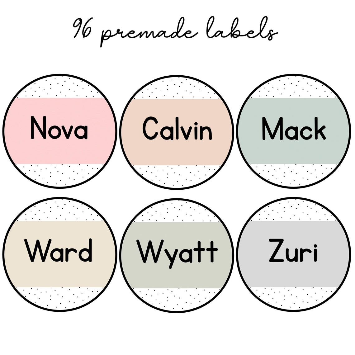 Printable Boho Neutral Minimalist Dotty Student Name Labels, Calm ...