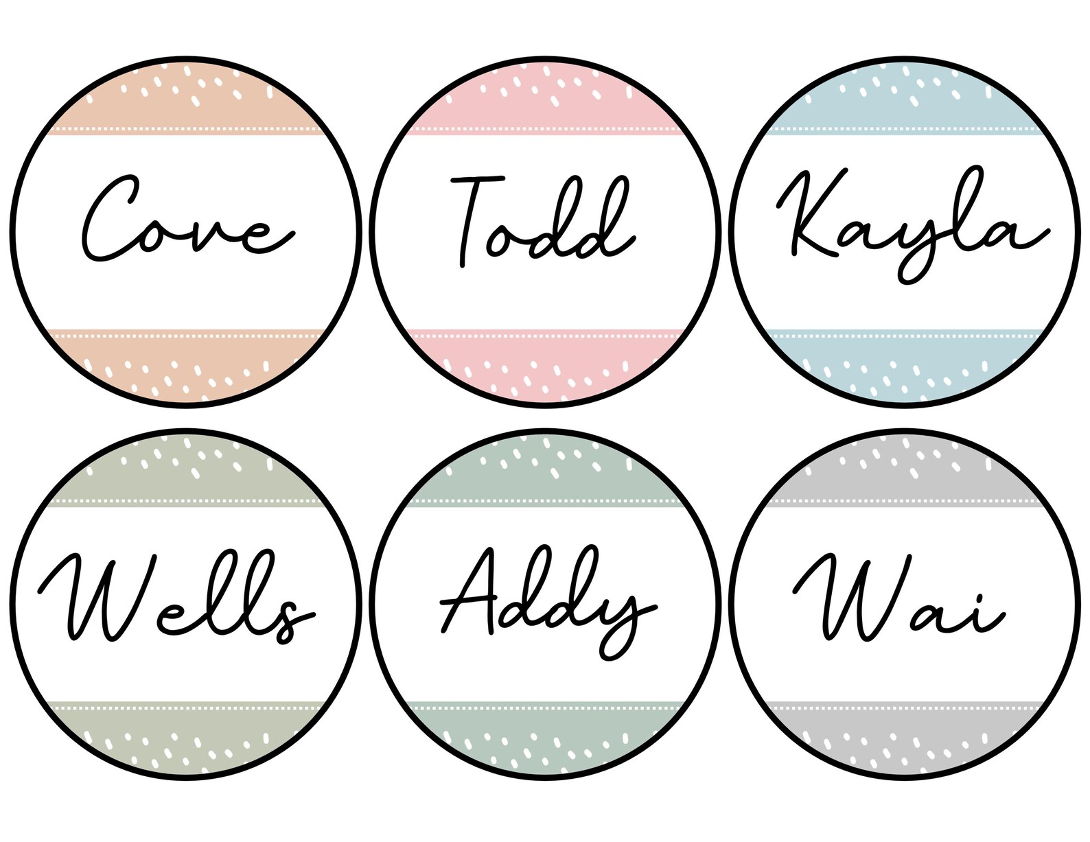 Printable Boho Neutral Spotty Round Student Name Labels, Circle Name ...