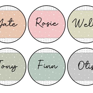 Printable Boho Neutral Dotty Student Name Labels, Editable Round Name ...