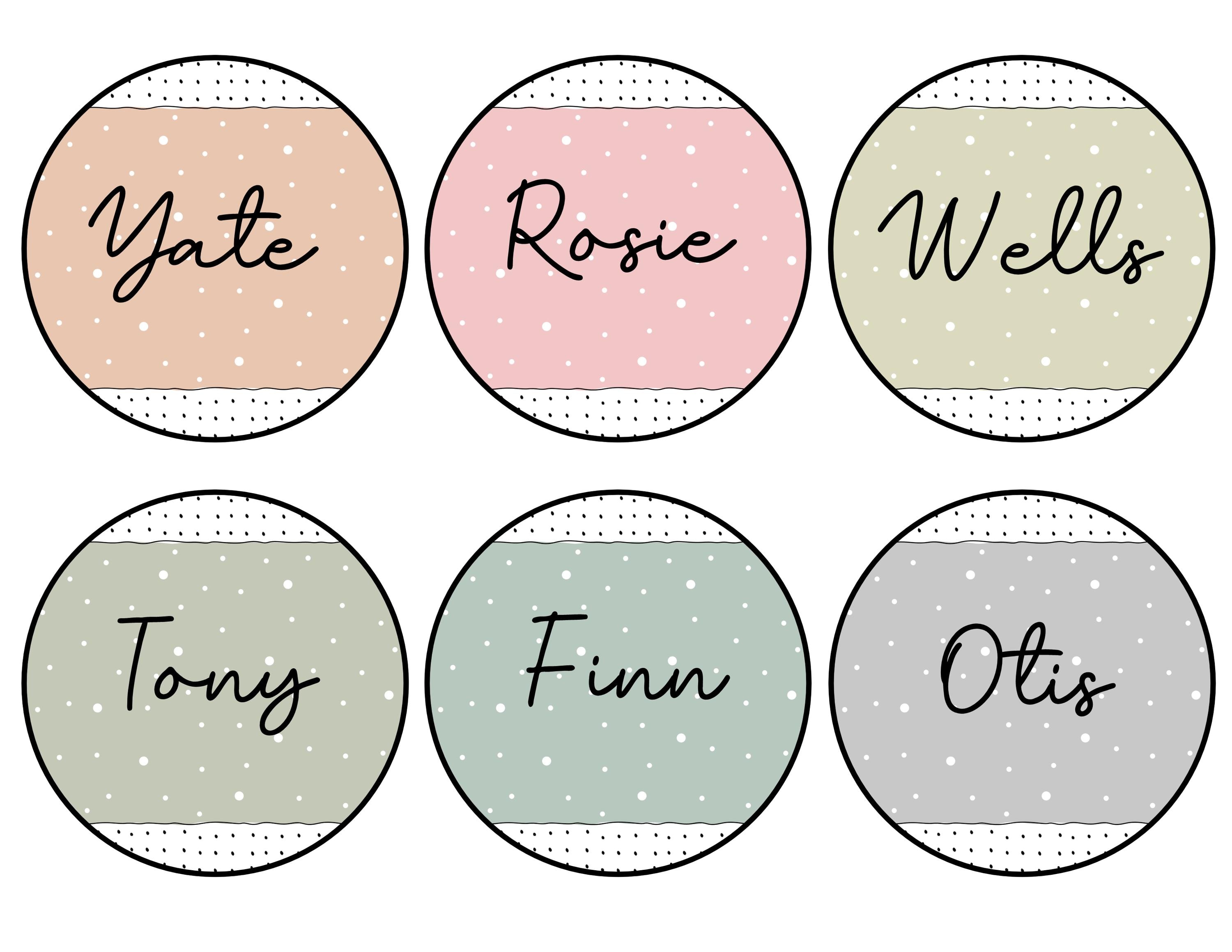 Printable Boho Neutral Dotty Student Name Labels, Editable Round Name ...