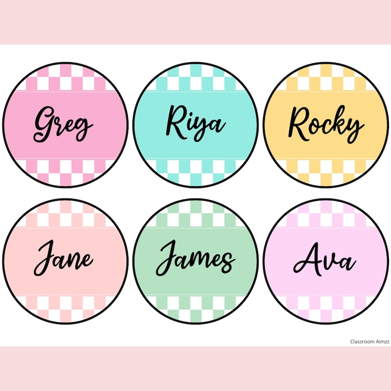 Boho Checkered Classic Student Name Labels,bright Colors Classroom ...