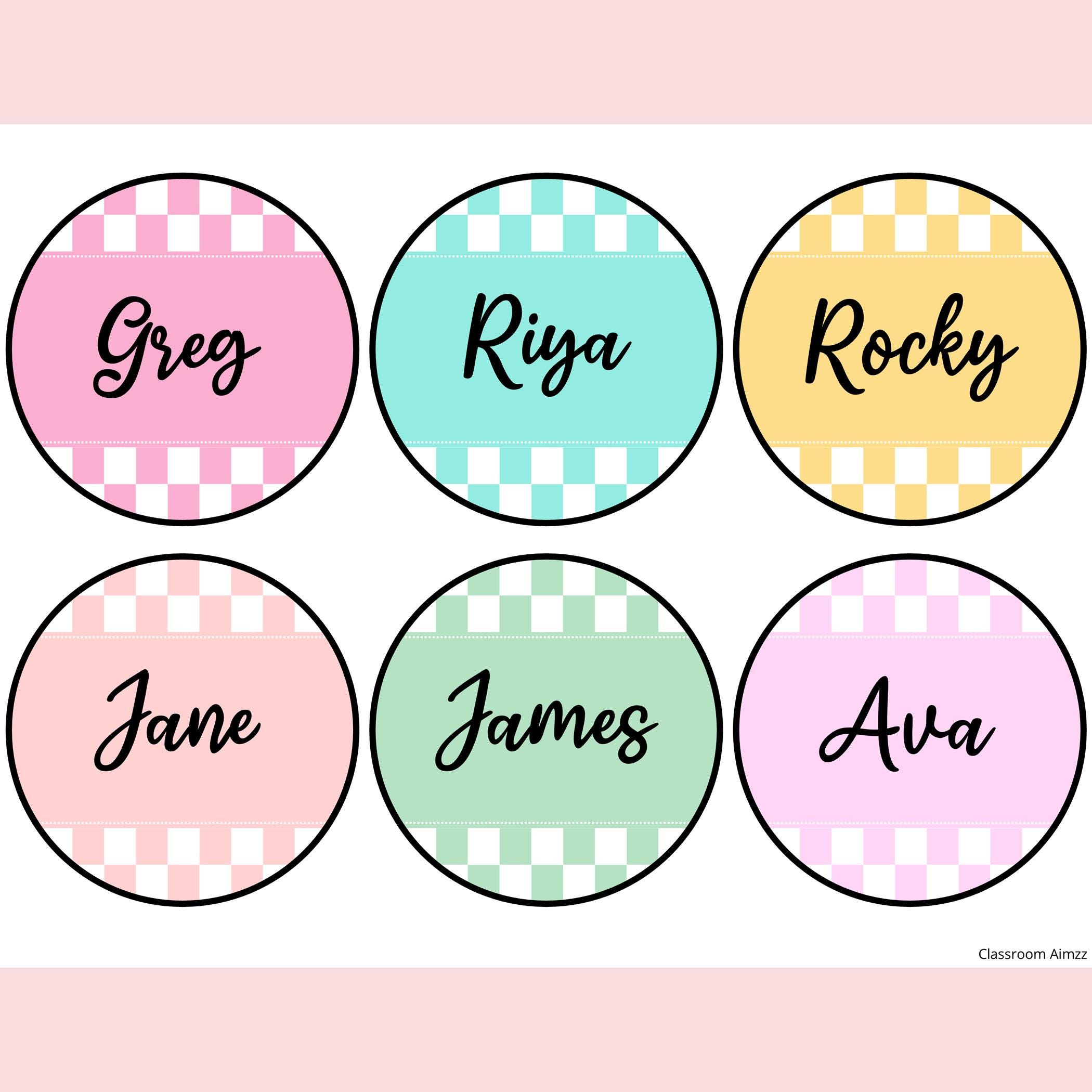 Boho Checkered Classic Student Name Labels,bright Colors Classroom ...