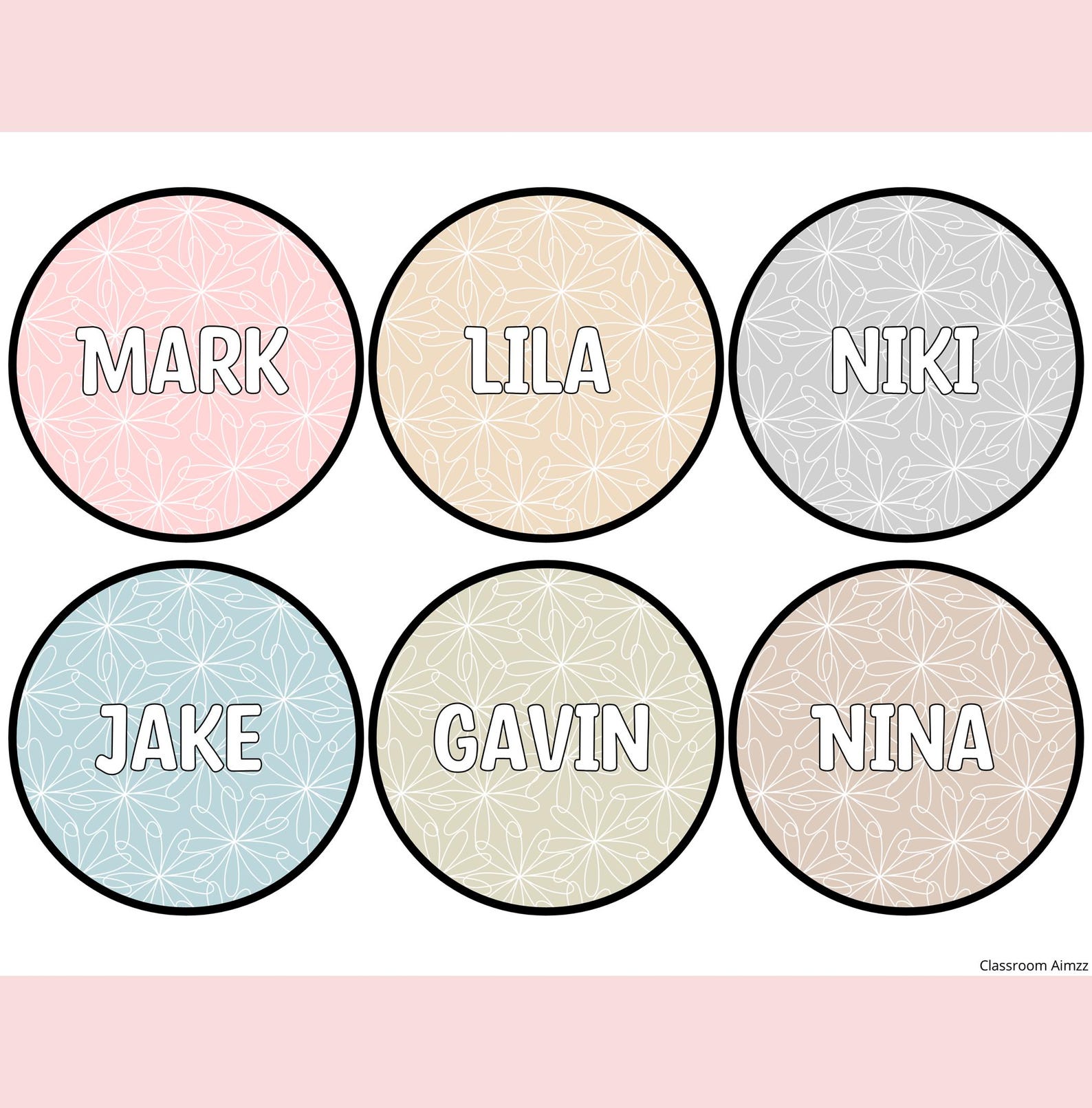Printable Floral Name Labels, Circle Boho Student Name Plates, Name ...
