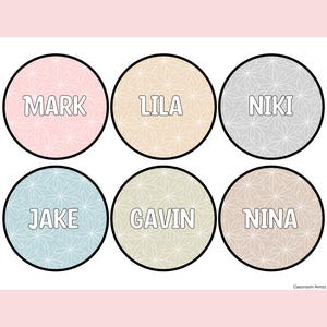 Printable Floral Name Labels, Circle Boho Student Name Plates, Name ...