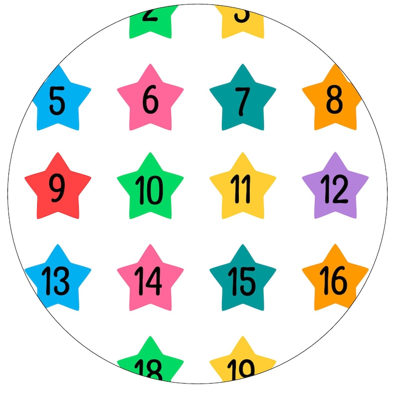 Back to School Small Colorful Star Number Labels, Editable Small Number ...