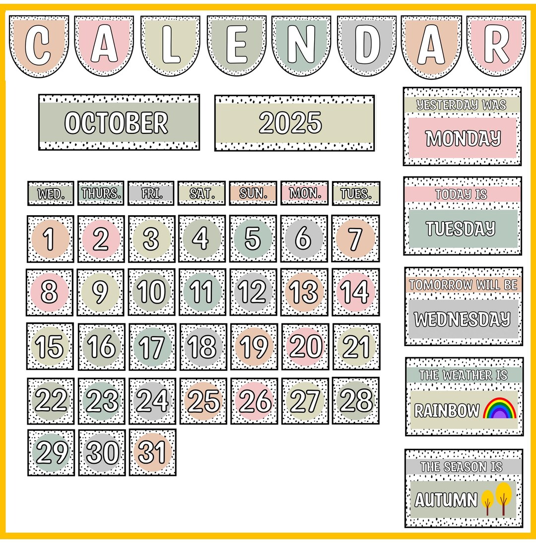 Printable Boho Neutral Spotty Classroom Calendar Labels, Calendar Cards ...