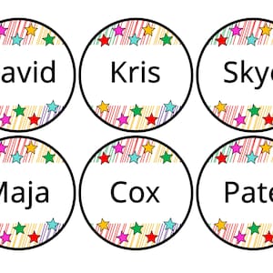 Printable Bright Stars Round Student Name Labels, Colorful Classroom ...