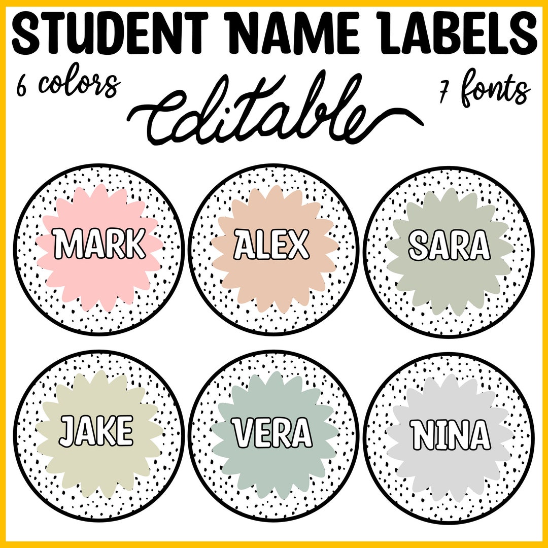 Printable Boho Neutral Spotty Student Name Labels, Circle Tags, Bin ...