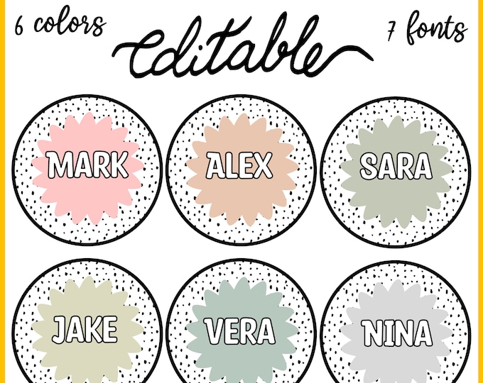 Printable Boho Spotty Neutral Student Name Labels, Round Student Name ...