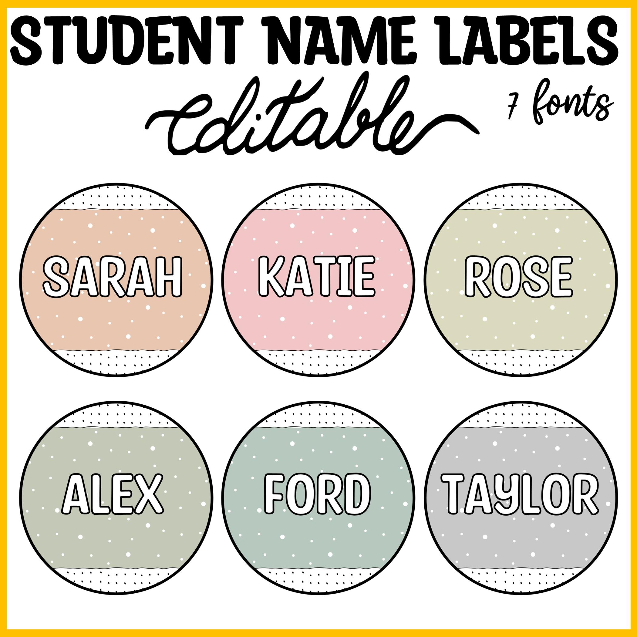 Printable Boho Neutral Dotty Student Name Labels, Editable Round Name ...