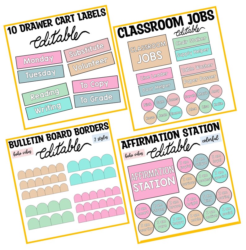 Printable Minimalist Colorful Classroom Decor Bundle Pack, Editable ...