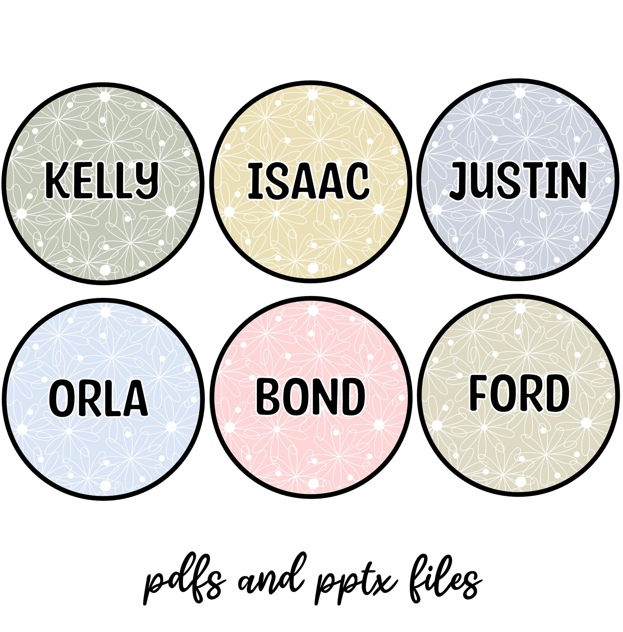 Printable Floral Name Labels, Circle Boho Student Name Plates, Name ...