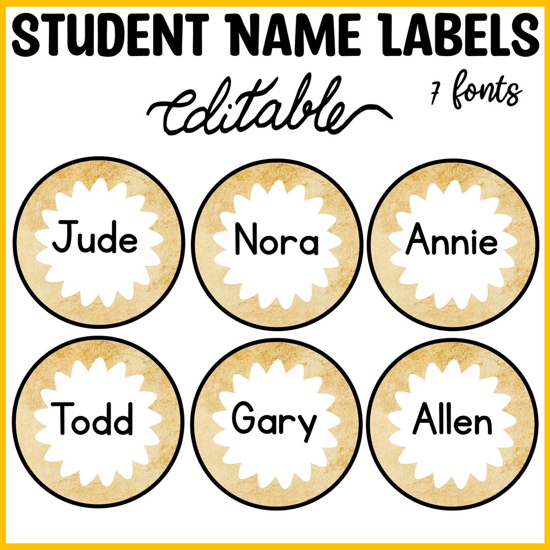 Printable Student Name Labels, Round Vintage Background Name Cards ...