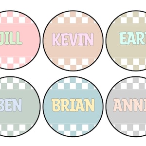 Back to School Round Boho Neutral Checkered Classic Student Name Labels ...