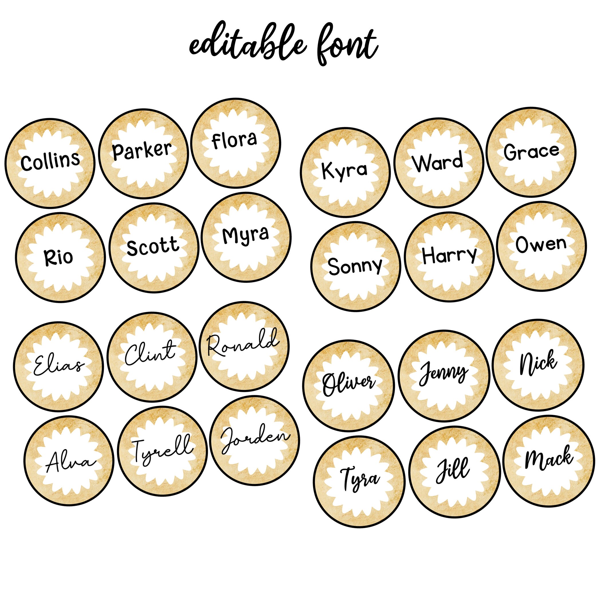 Printable Student Name Labels, Round Vintage Background Name Cards ...