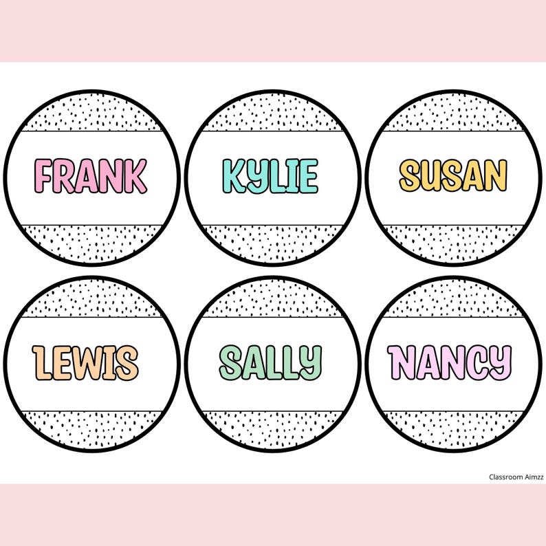 Printable Bright Spotty Student Name Labels, Editable Round Student ...