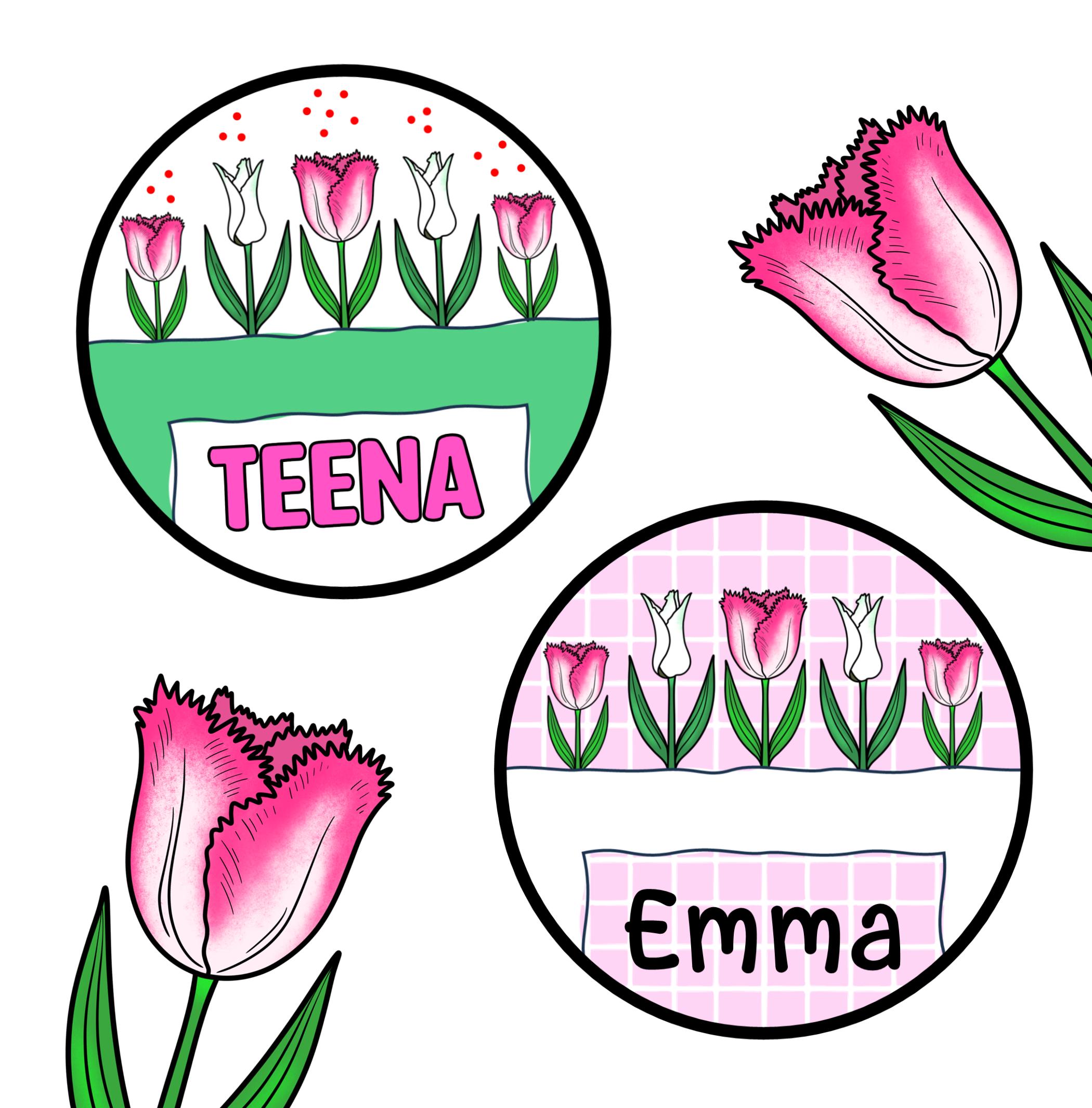 Spring Nametags, Printable Yellow Tulip Student Name Labels, Floral ...