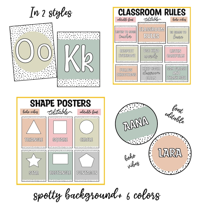 Back to School Boho Neutral Spotty Classroom Decor Bundle Pack, Spotty ...
