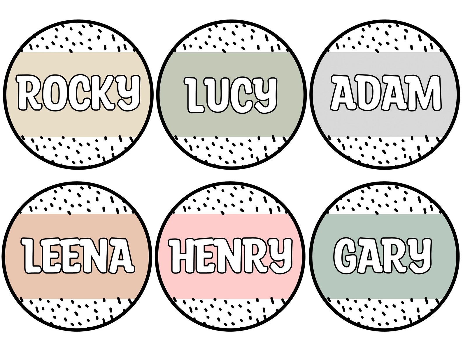 Printable Round Boho Spotty Name Tags, Circular Name Tags, Cubby Labels ...