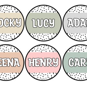 Printable Round Boho Spotty Name Tags, Circular Name Tags, Cubby Labels ...