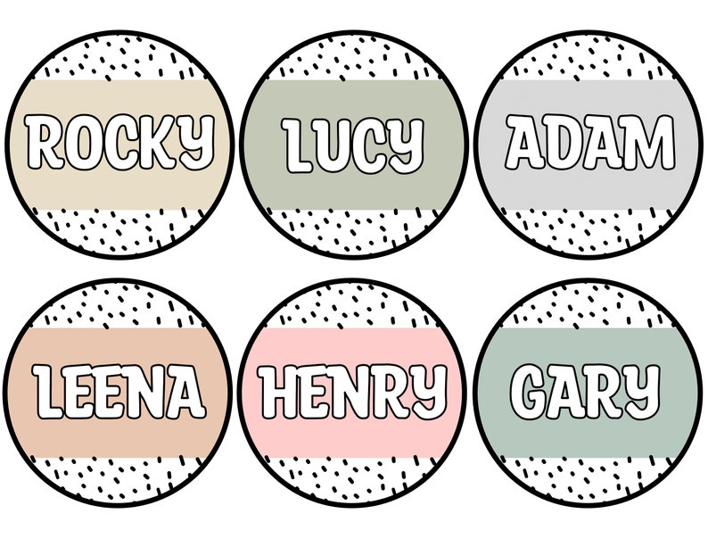 Printable Round Boho Spotty Name Tags, Circular Name Tags, Cubby Labels ...