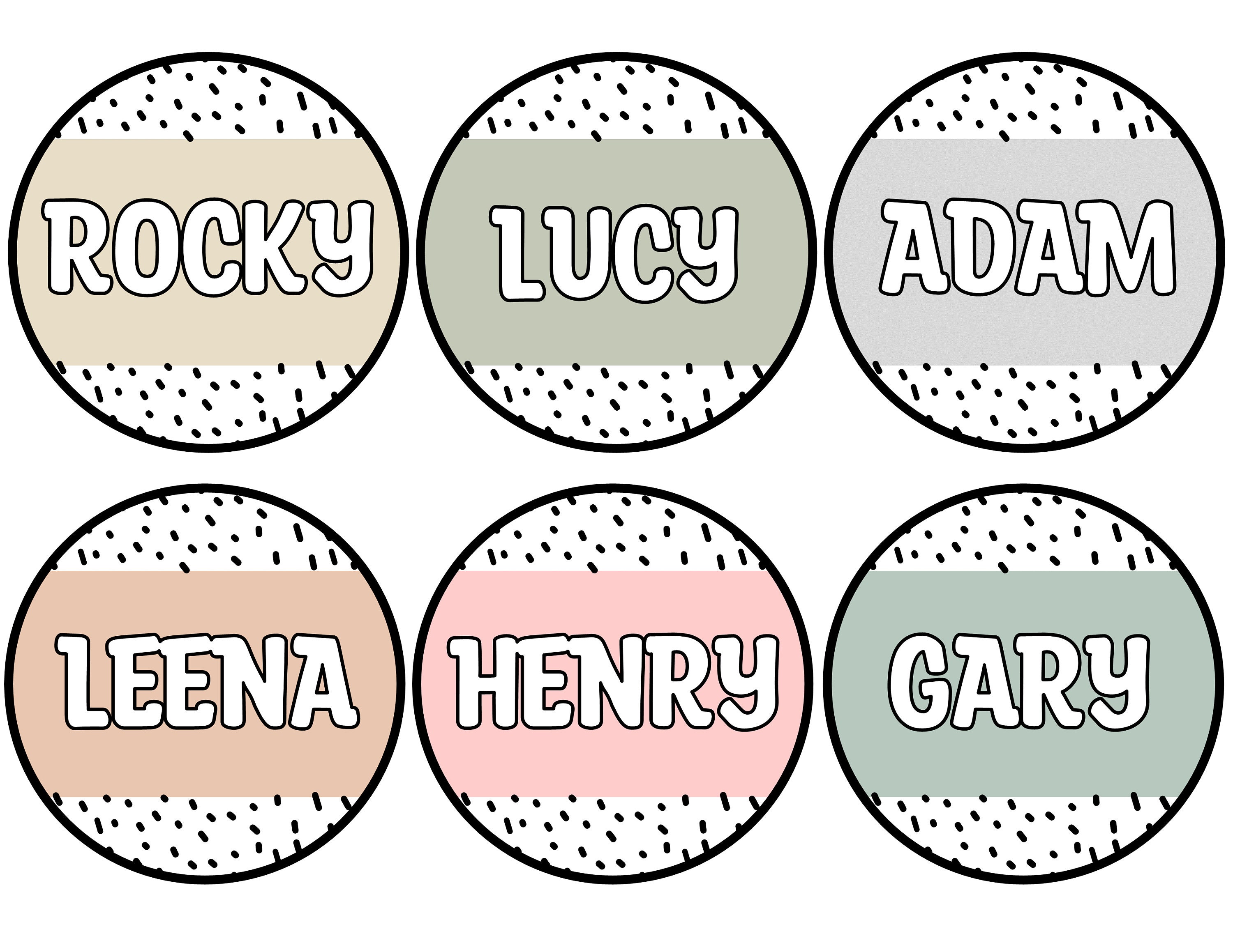 Printable Round Boho Spotty Name Tags, Circular Name Tags, Cubby Labels ...