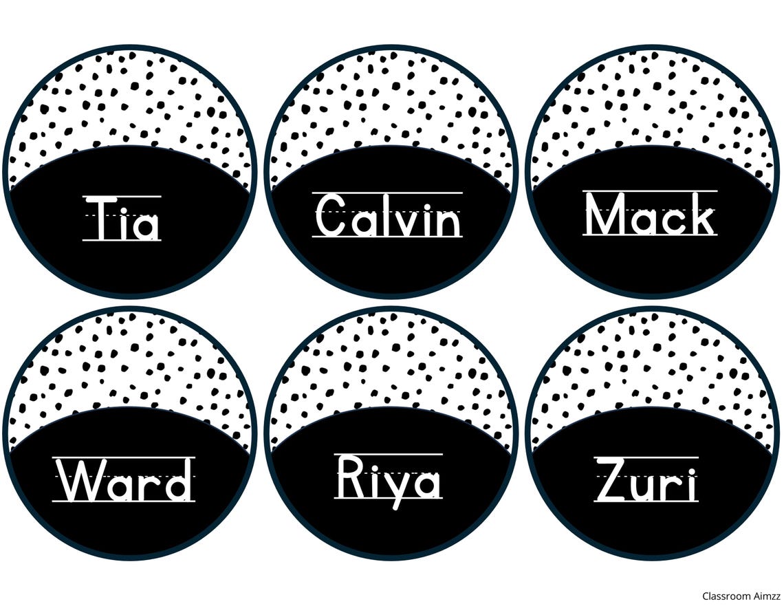Printable Round Black and White Student Name Labels, Bulletin Board ...